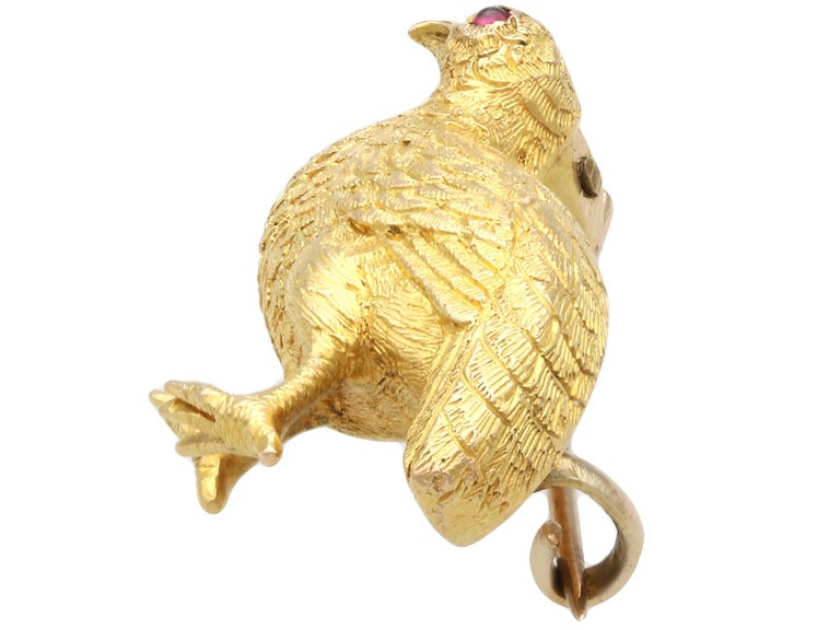 Antique Victorian Ruby and 18ct Yellow Gold Grouse Brooch, circa 1890 ...
