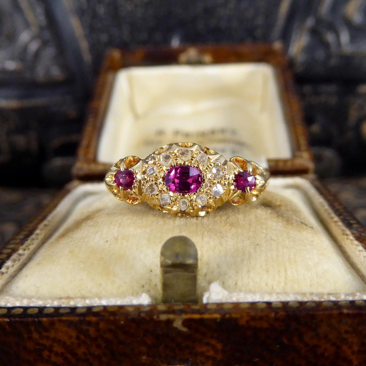 Antique Victorian Ruby and Diamond Cluster Ring with Ruby Shoulders in ...