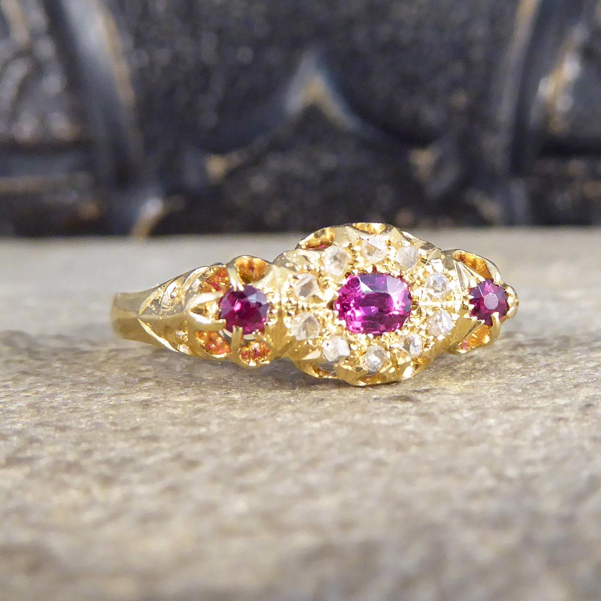 Antique Victorian Ruby and Diamond Cluster Ring with Ruby Shoulders in ...