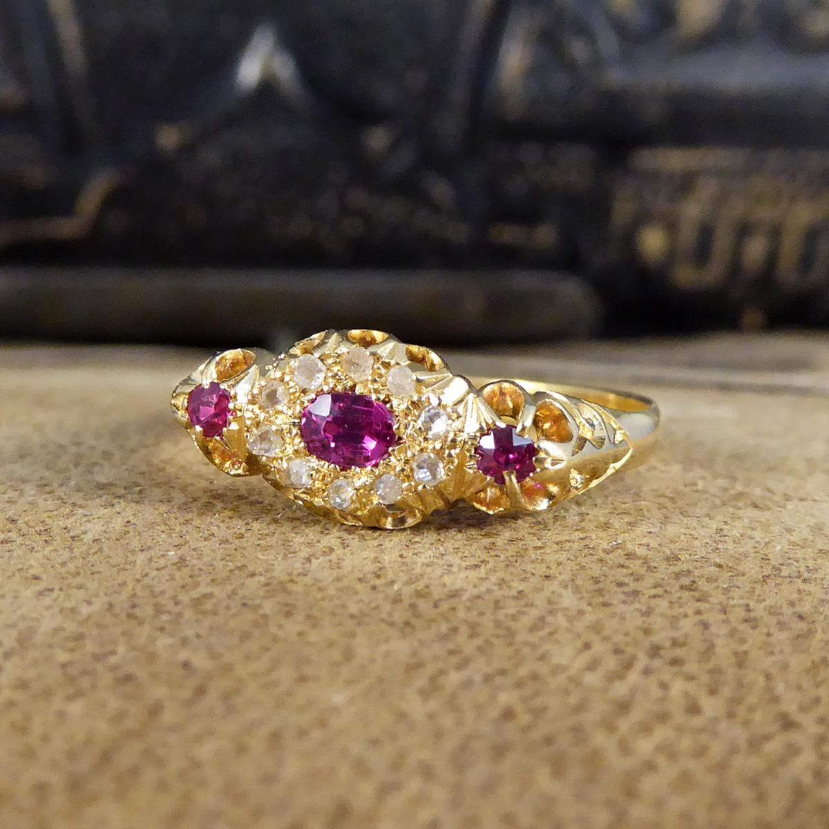 Antique Victorian Ruby and Diamond Cluster Ring with Ruby Shoulders in ...