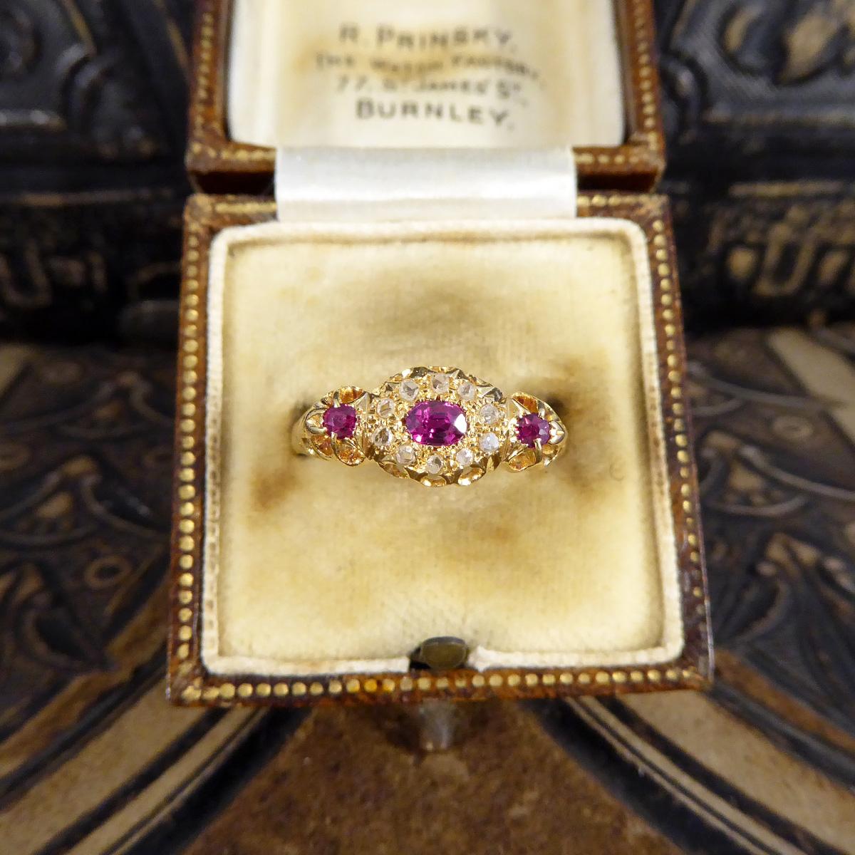 Antique Victorian Ruby and Diamond Cluster Ring with Ruby Shoulders in ...