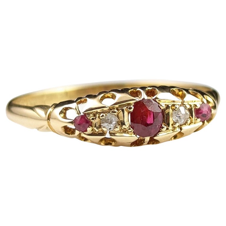 Antique Victorian Ruby and Diamond Ring, 18 Karat Yellow Gold For Sale ...