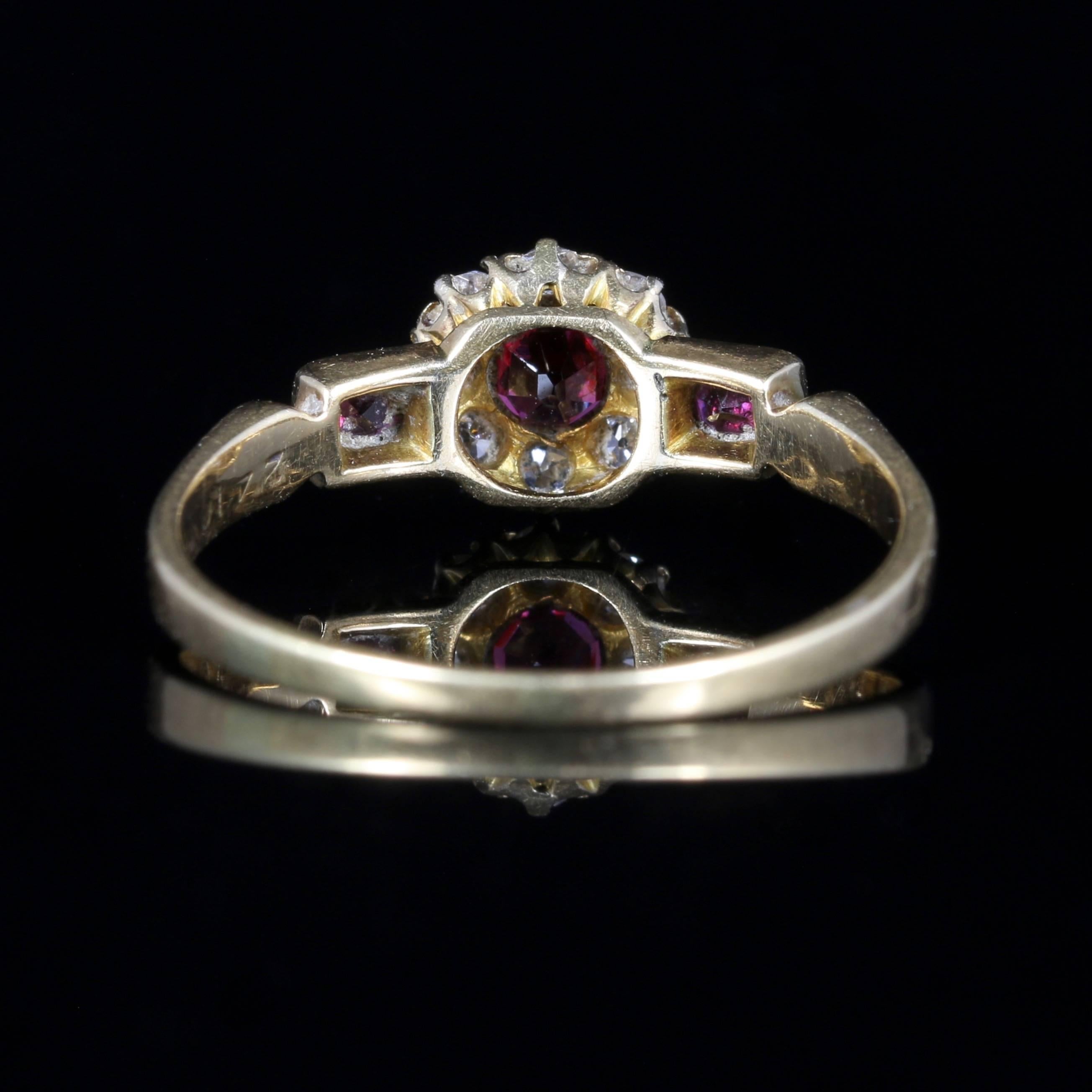 Antique Victorian Ruby Diamond Cluster Ring 18 Carat Gold, circa 1880 ...