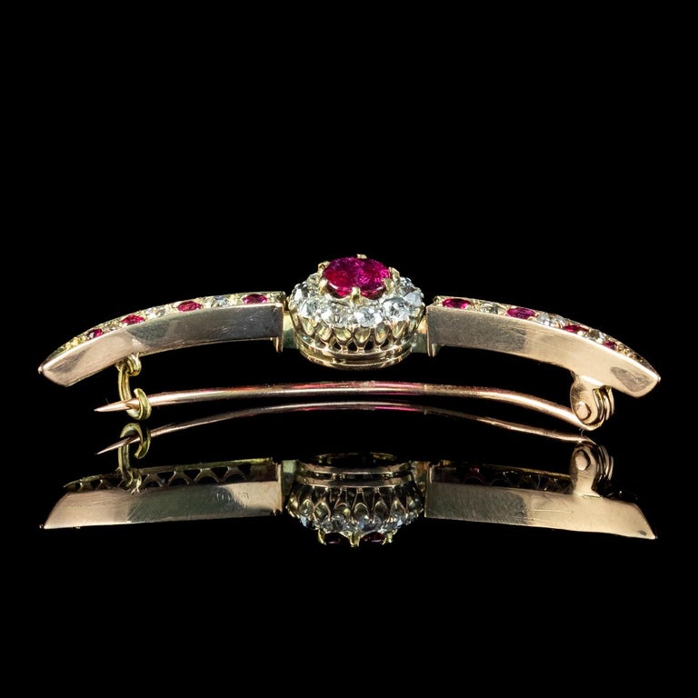 Antique Victorian Ruby Diamond Crescent Moon Brooch 1ct of Ruby For ...
