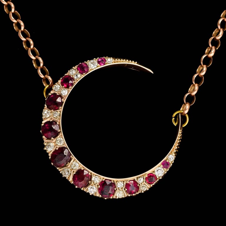 Antique Victorian Ruby Diamond Crescent Moon Gold Necklace at 1stDibs ...