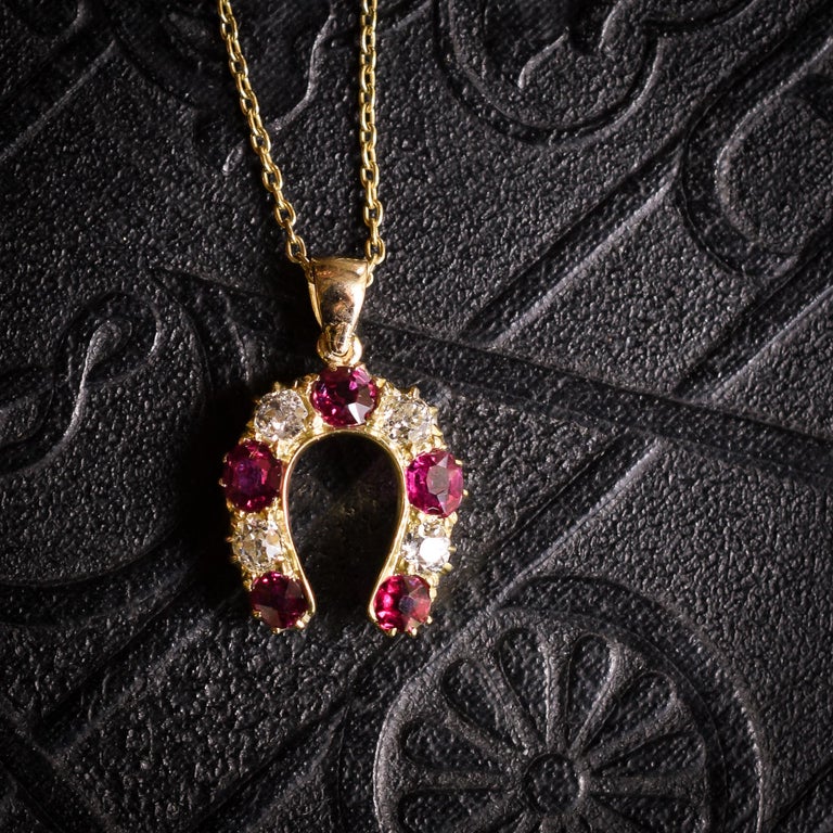 Antique Victorian Ruby Diamond Lucky Horseshoe Pendant at 1stDibs ...
