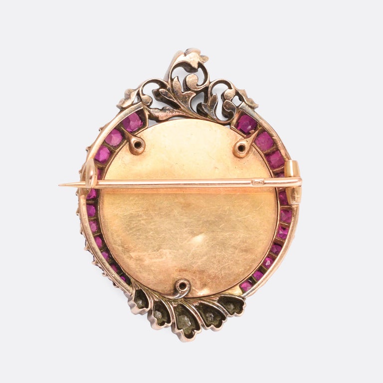 Antique Victorian Ruby Diamond Miniature Portrait Brooch at 1stDibs