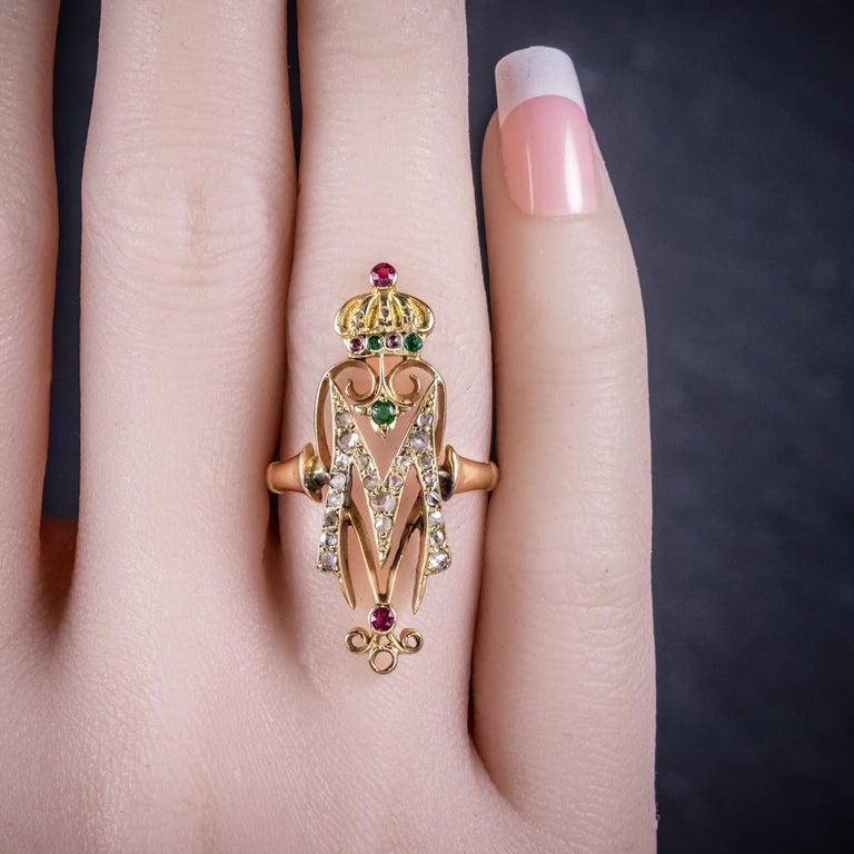 Antique Victorian Ruby Emerald Diamond Ring Initial M Ring, circa 1900 ...