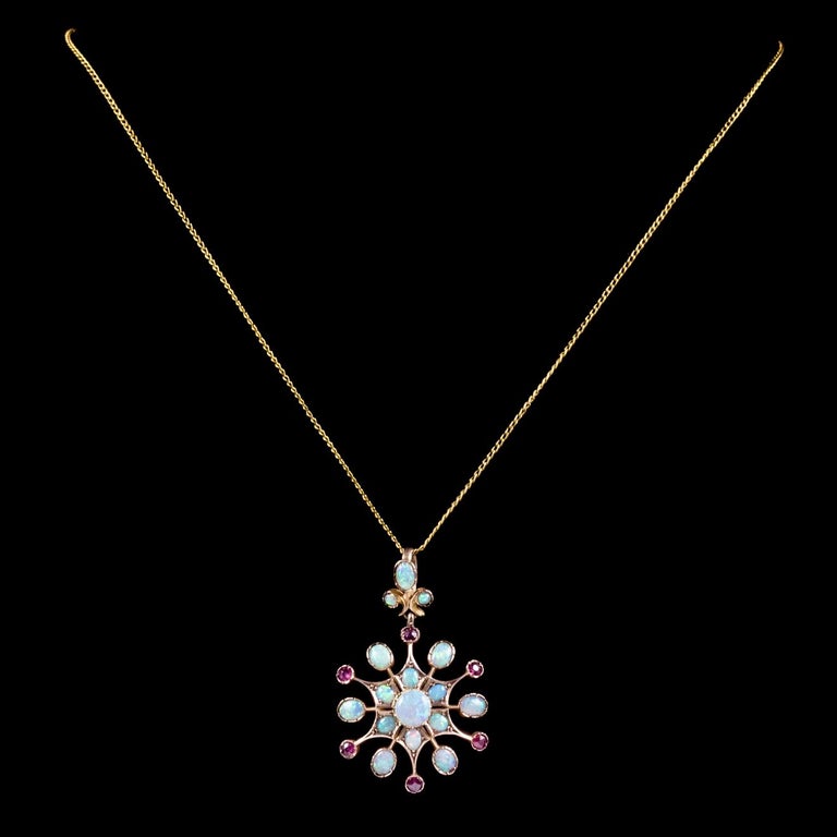 Antique Victorian Ruby Opal Pendant Necklace 18 Carat Gold, circa 1880 ...