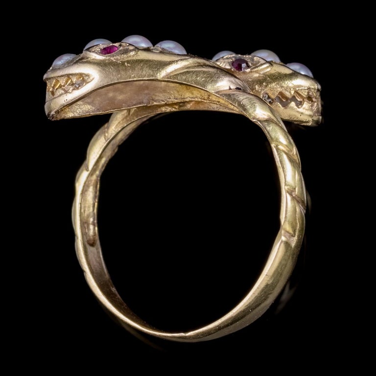 Antique Victorian Ruby Pearl Snake Ring 18 Carat Gold, circa 1880 For ...