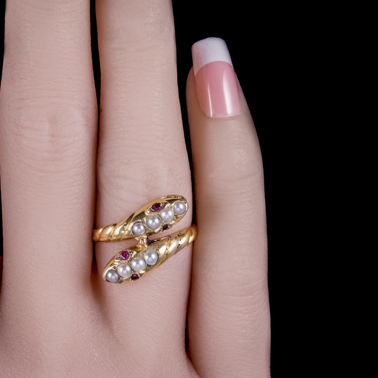 Antique Victorian Ruby Pearl Snake Ring 18 Carat Gold, circa 1880 For ...