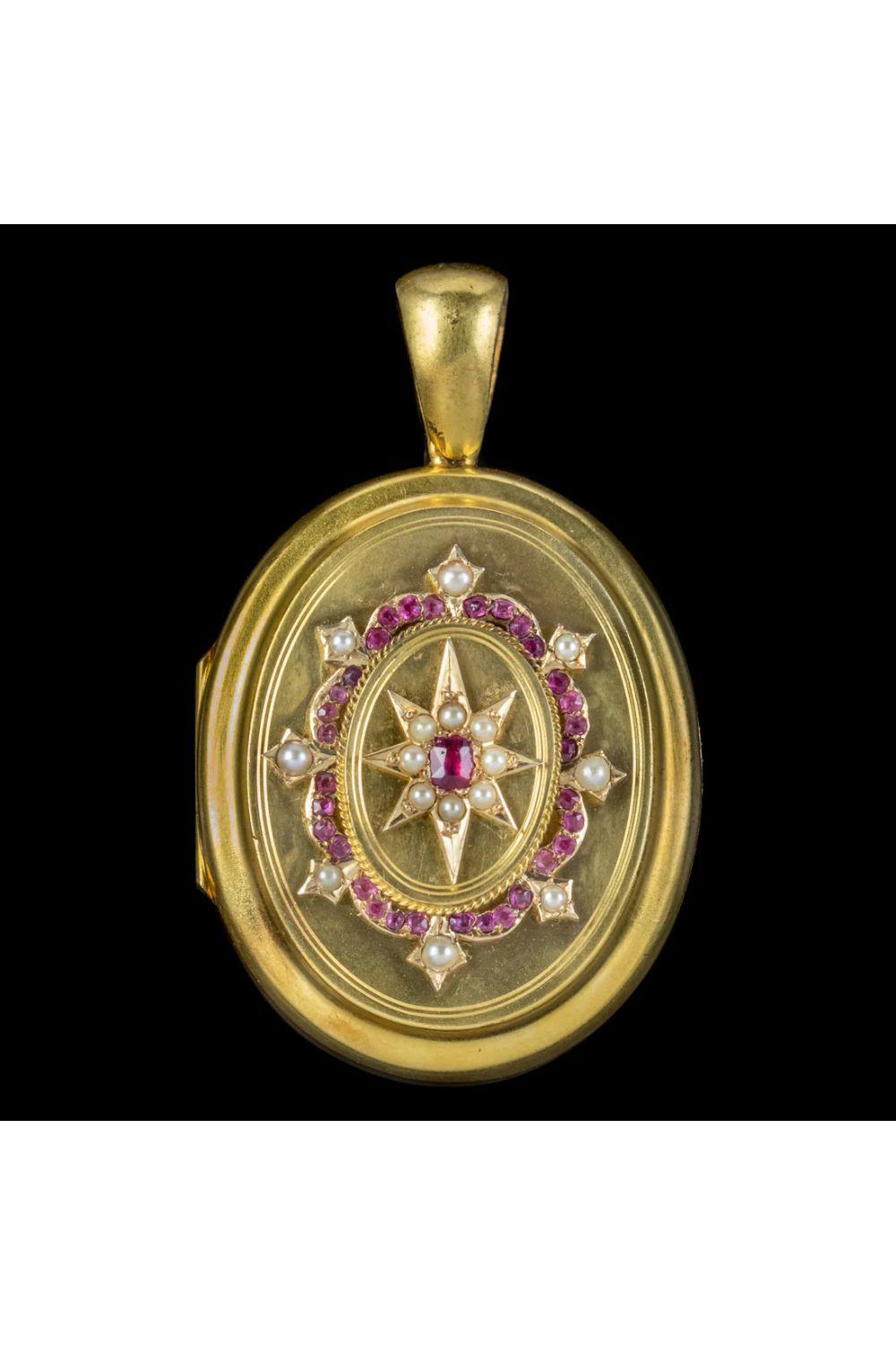 Antique Victorian Ruby Pearl Star Locket in 18ct Gold, circa 1880-1900 ...