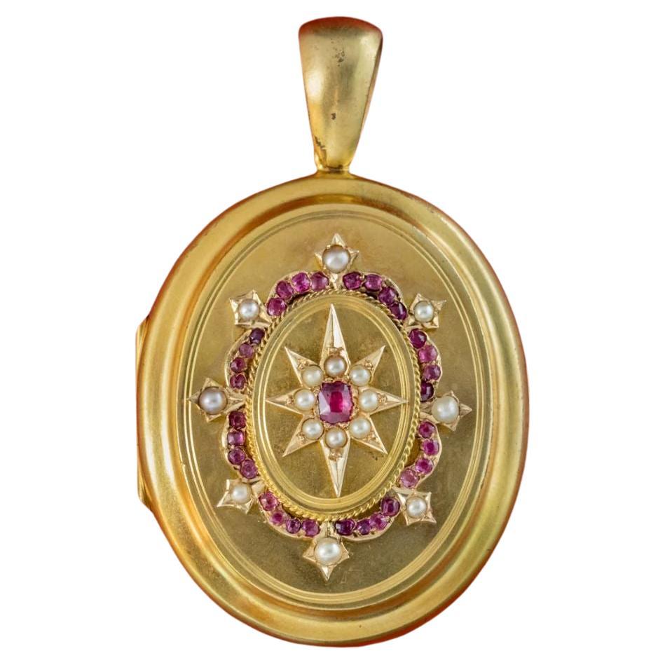 Antique Victorian Ruby Pearl Star Locket in 18ct Gold, circa 1880-1900 ...