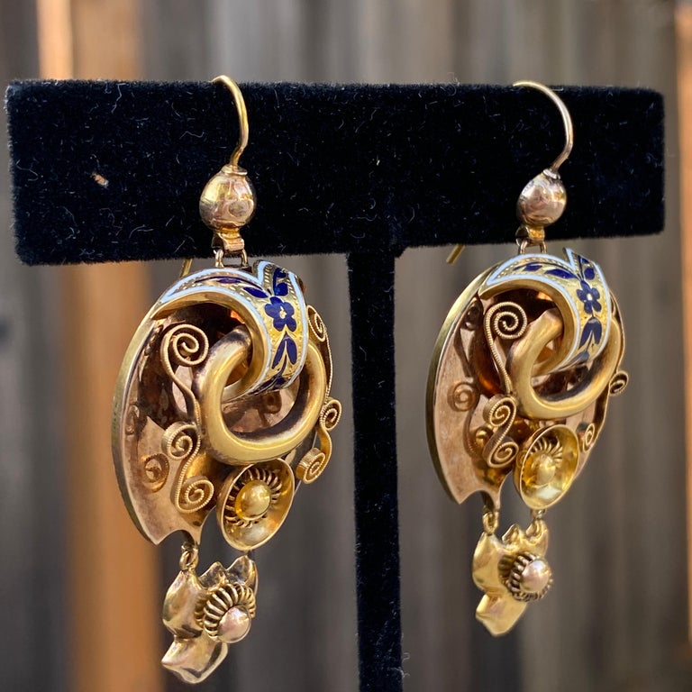 Antique Victorian Russian 14k Gold Enamel Repousse Earrings For Sale at ...