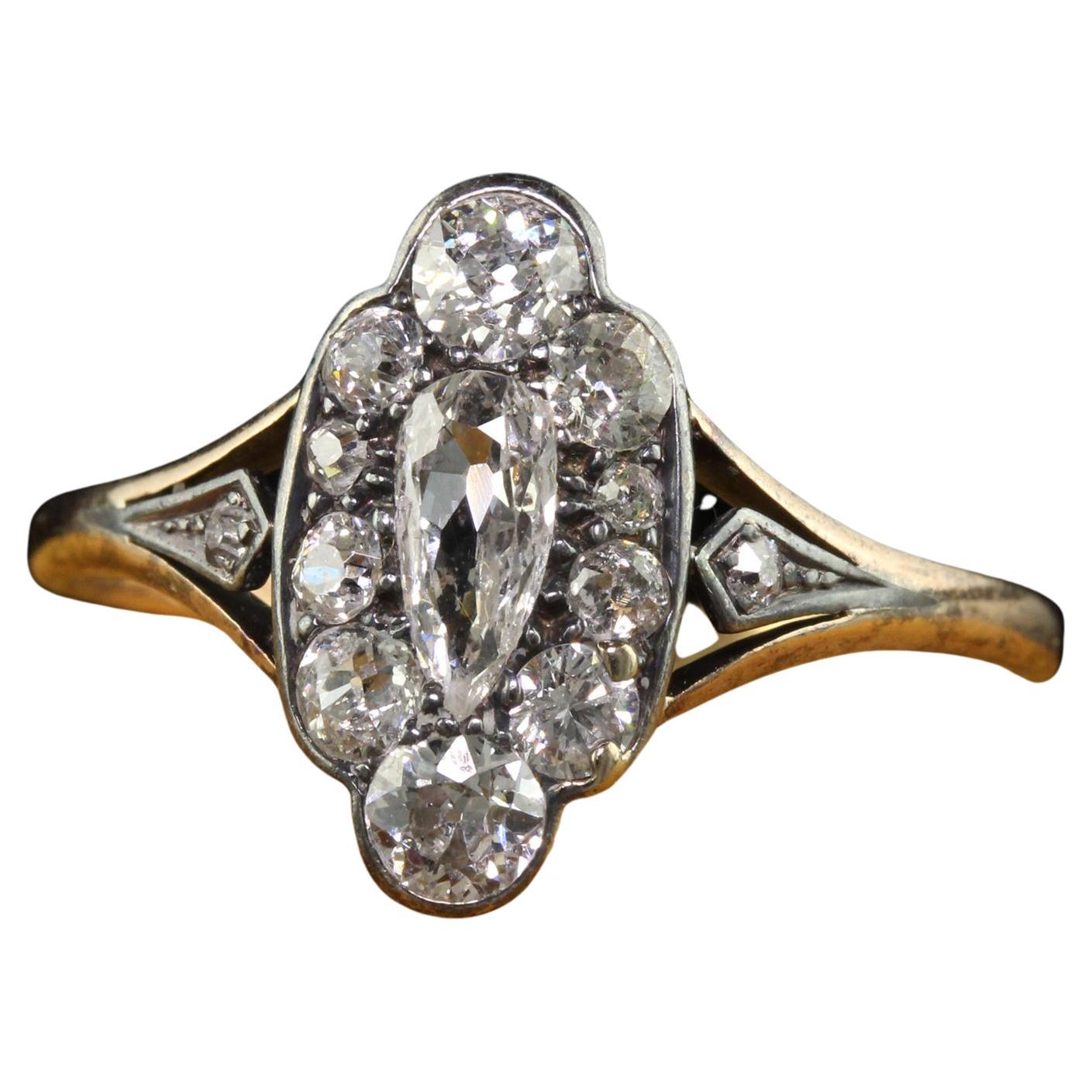 Antique Victorian Russian 14K Yellow Gold Old Cut Diamond Engagement ...