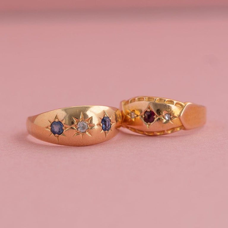 Antique Victorian Sapphire Diamond 18 Carat Gold Gypsy Star Ring For ...