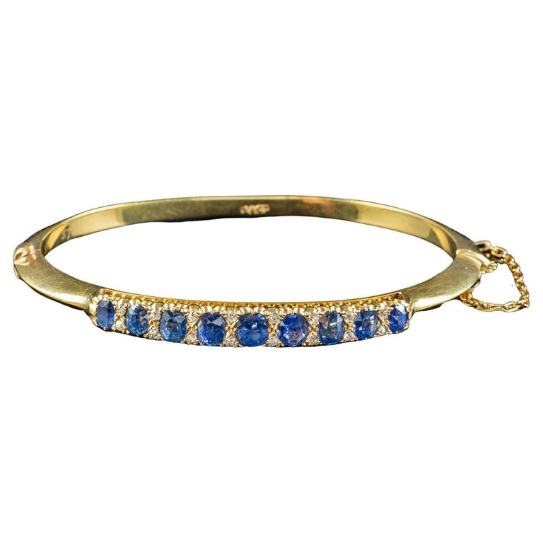 Antiker viktorianischer Saphir-Diamant-Armreif aus 18 Karat Gold mit 3 Karat Saphir im Angebot ...
