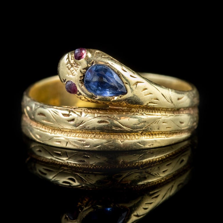 Antique Victorian Sapphire Snake Ring 18 Carat Gold, circa 1880 at 1stDibs