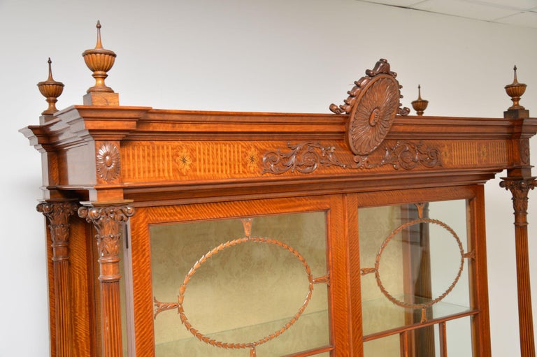 Antique Victorian Satin Wood Display Cabinet For Sale at 1stDibs
