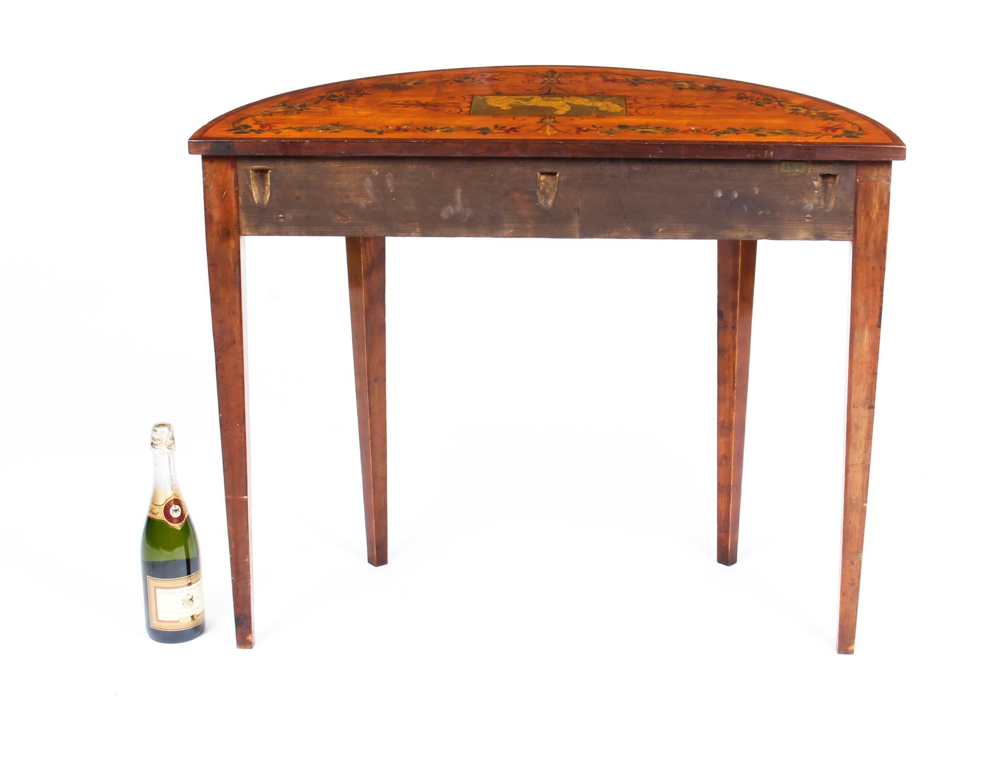 Antique Victorian Satinwood and Harewood Half Moon Painted Console ...
