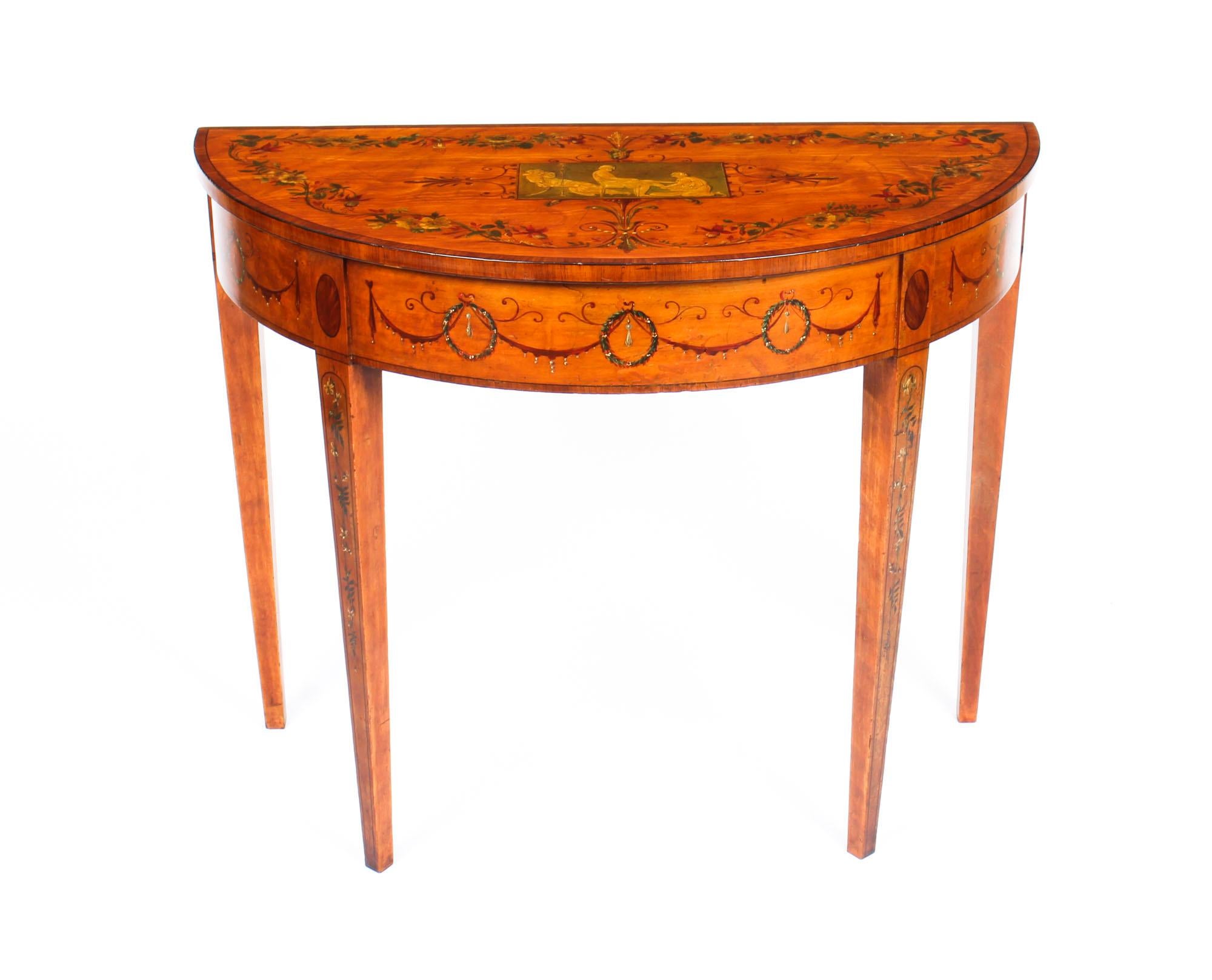 Antique Victorian Satinwood and Harewood Half Moon Painted Console ...