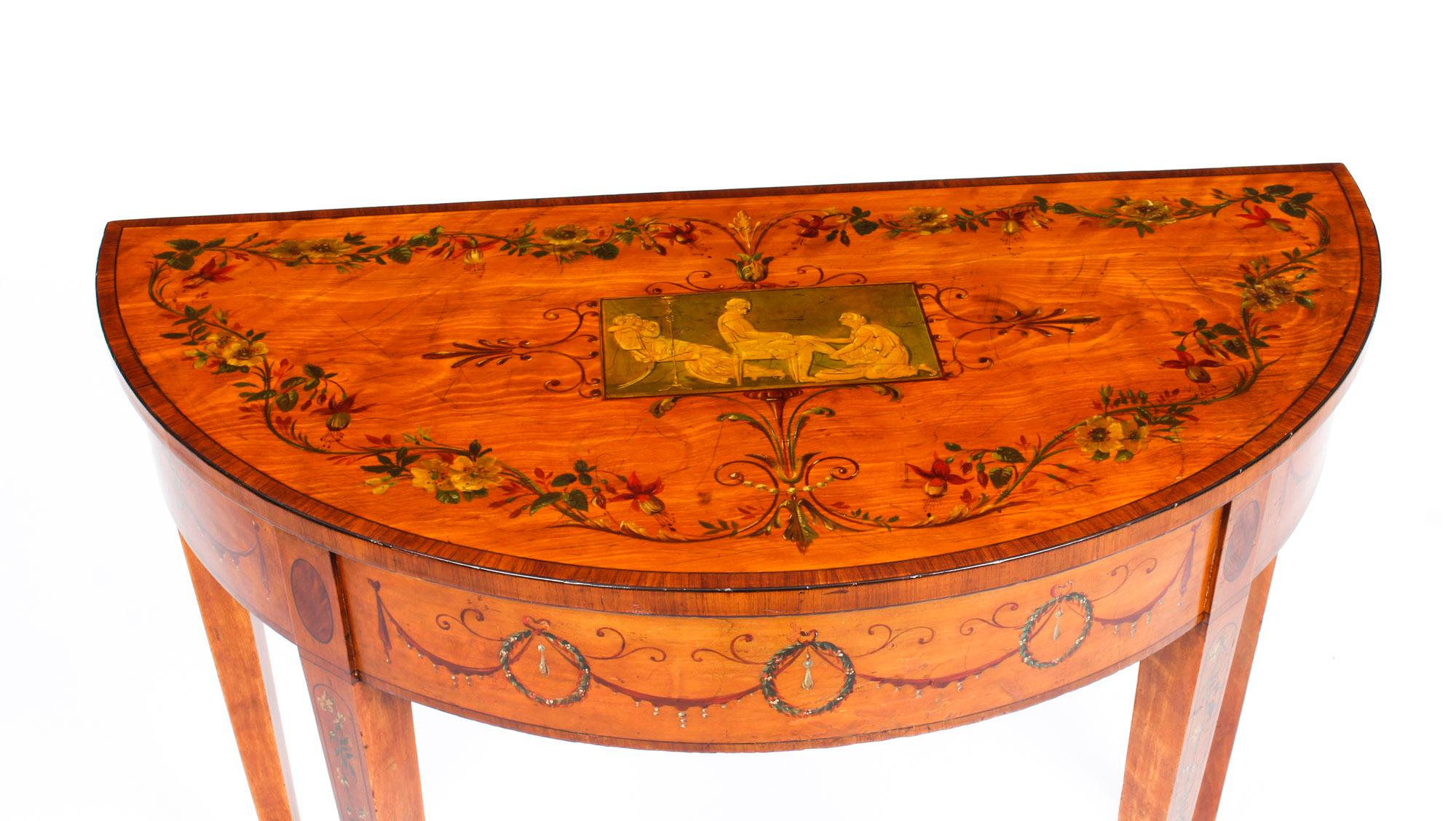 Antique Victorian Satinwood and Harewood Half Moon Painted Console ...