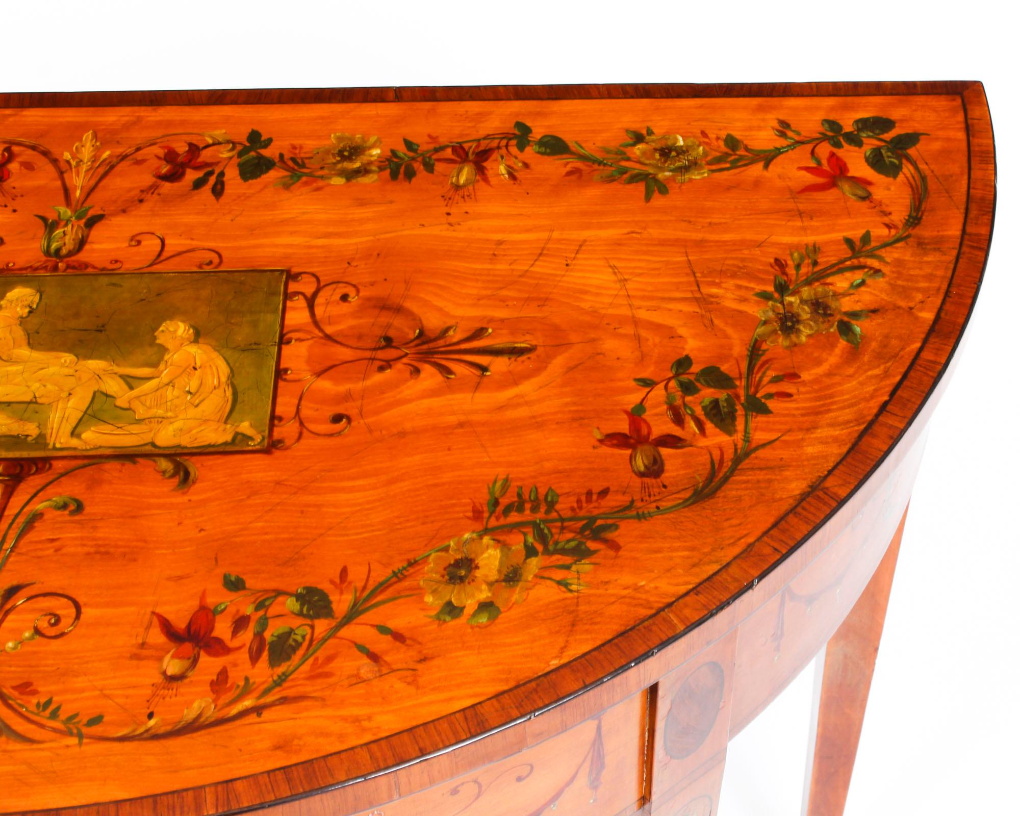 Antique Victorian Satinwood and Harewood Half Moon Painted Console ...