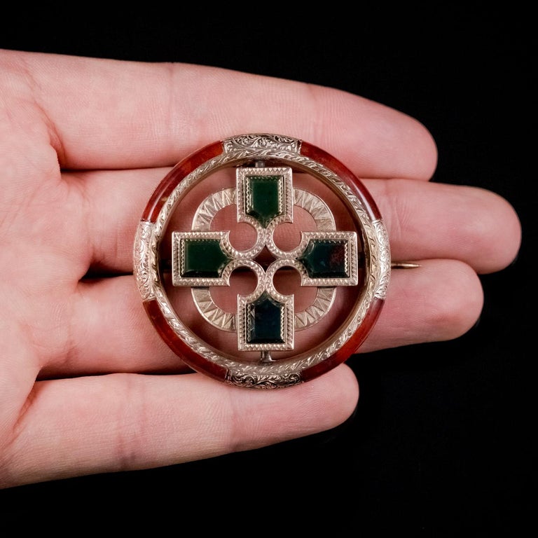 Antique Victorian Scottish 9 Carat Gold Agate Celtic Brooch, circa 1880 ...