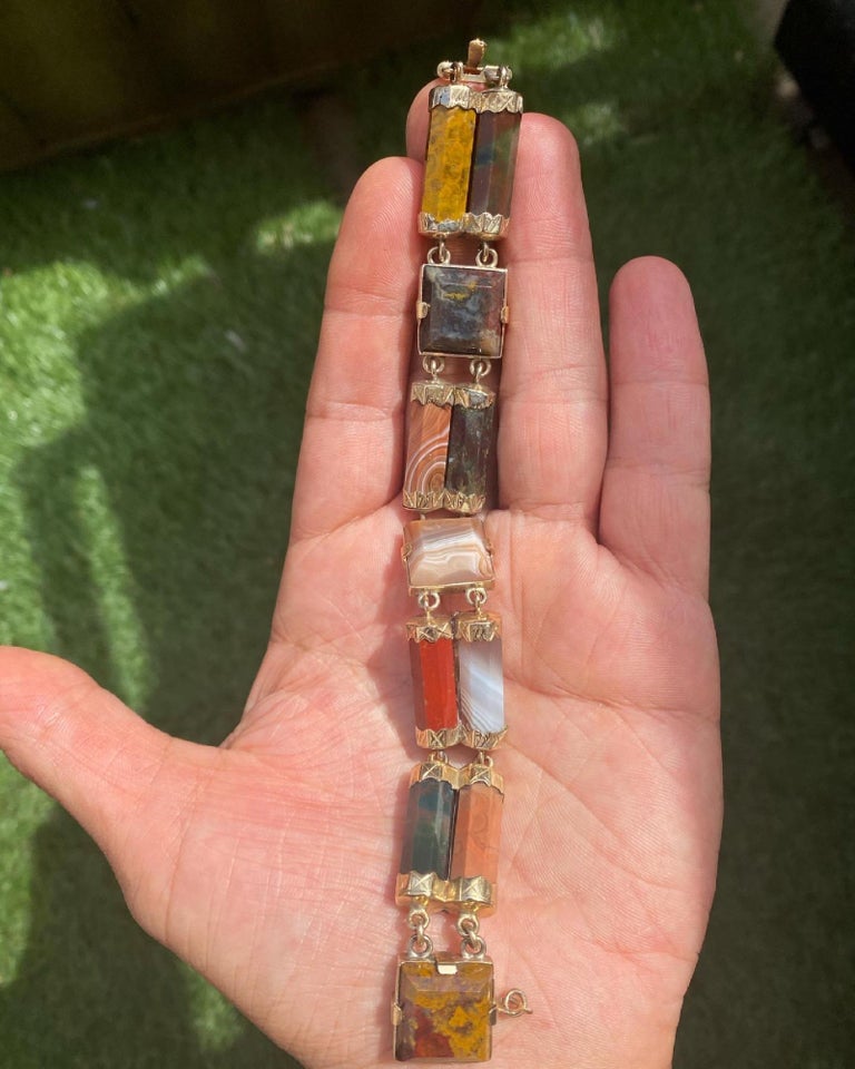 Antique Victorian Scottish Agate Yellow Gold Bracelet For Sale at 1stDibs