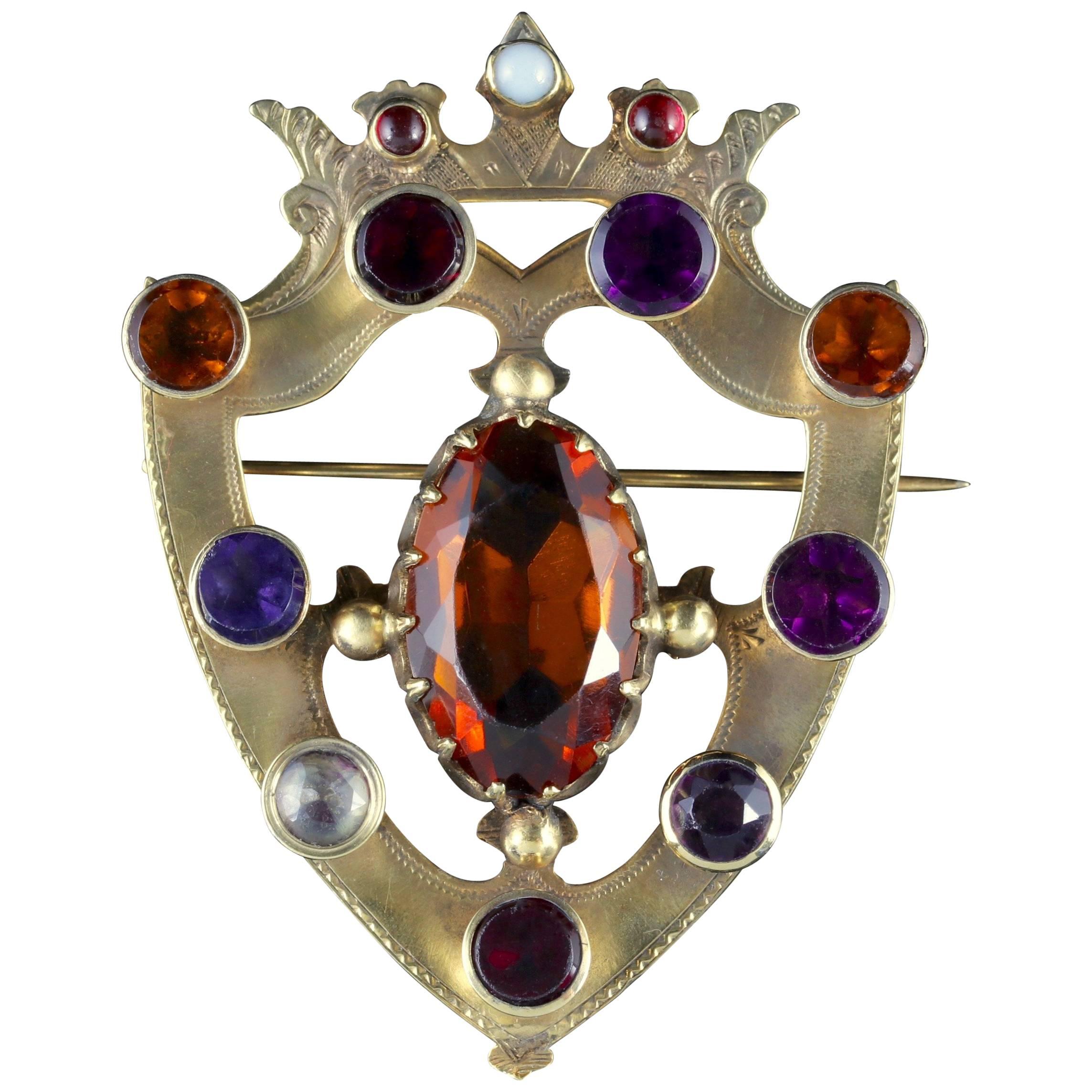 Antique Victorian Scottish Brooch 18 Carat Gold Silver Shield, circa ...