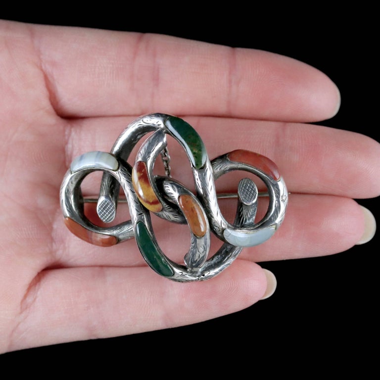 Antique Victorian Scottish Brooch Silver Agate Knot Brooch, circa 1860 ...