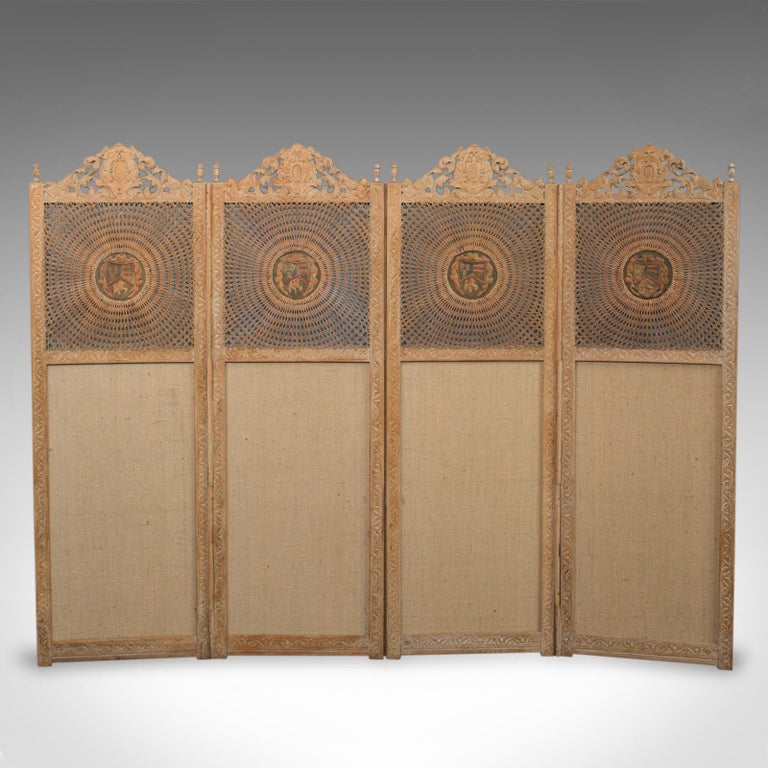 Antique Victorian Screen, English, Limed Oak, Cane, Room Divider, Wall ...