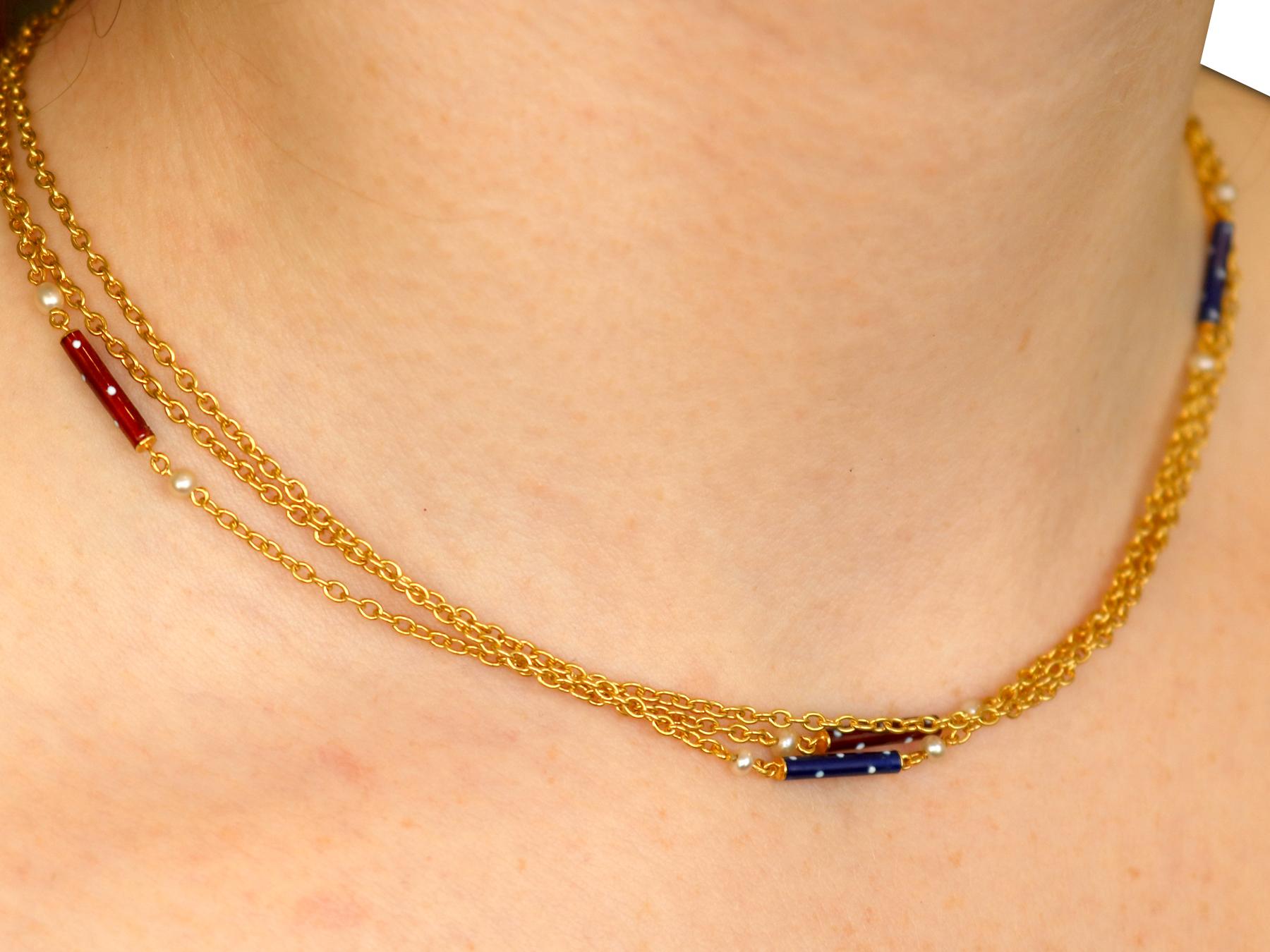 Antique Victorian Seed Pearl and Enamel Yellow Gold Necklace For Sale ...