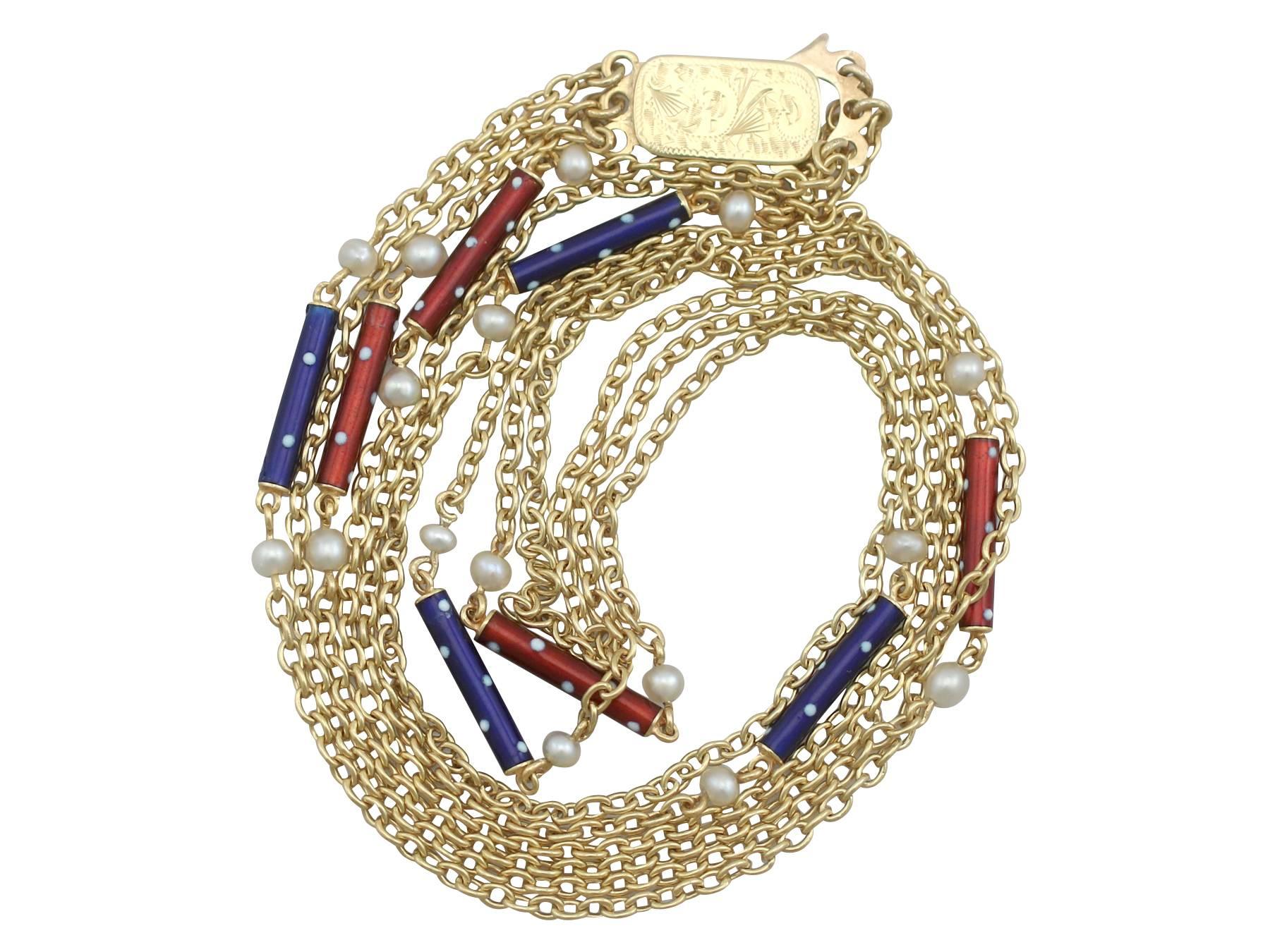 Antique Victorian Seed Pearl and Enamel Yellow Gold Necklace For Sale ...
