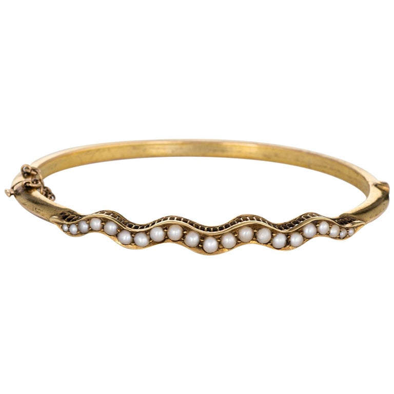 Antique Victorian Seed Pearl Bangle Undulating Design 14 Karat Yellow ...