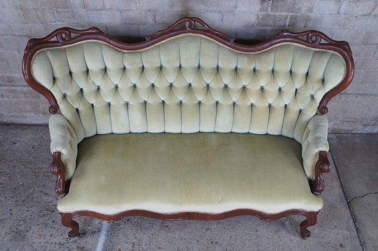 Antique Victorian Serpentine Wingback Parlor Snake Serpent Settee Bench ...