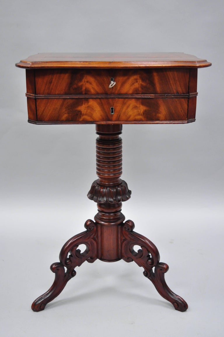 Antique Victorian Sewing Stand Side Table Crotch Mahogany and Walnut ...