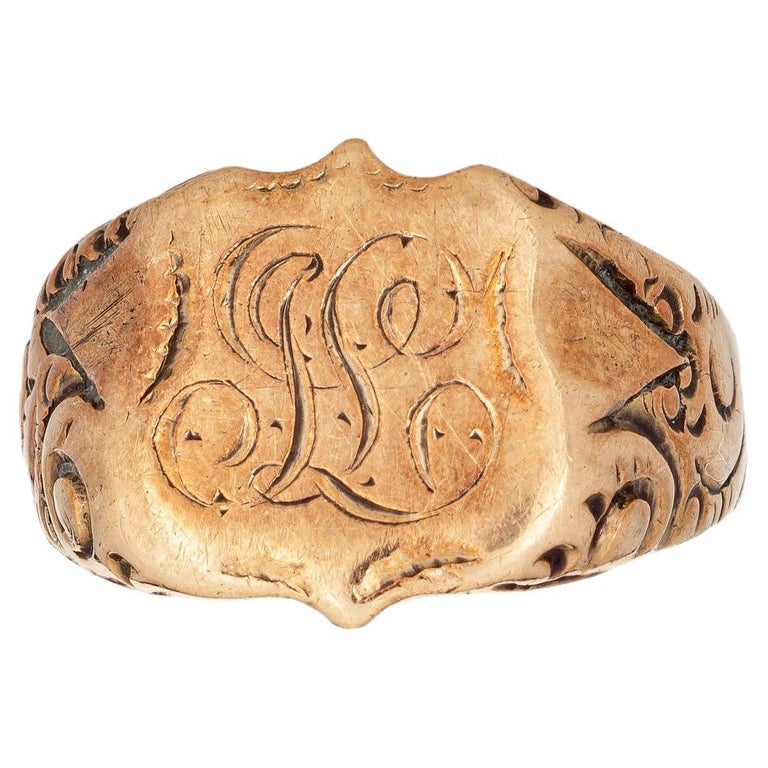 Antique Victorian Shield Signet Ring 14k Rose Gold Vintage Fine Jewelry ...