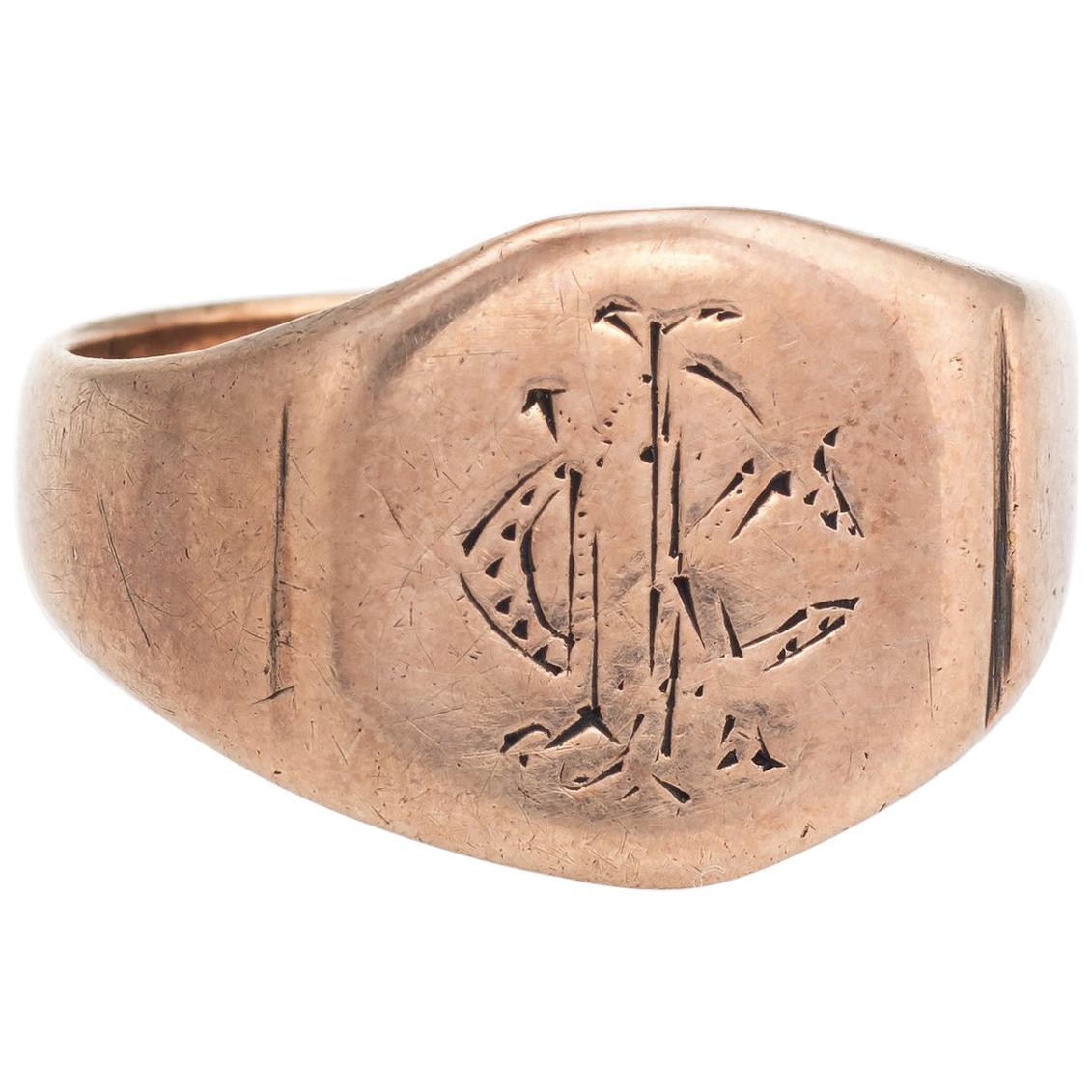 Antique Victorian Signet Ring 9 Karat Rose Gold Vintage Fine Jewelry ...