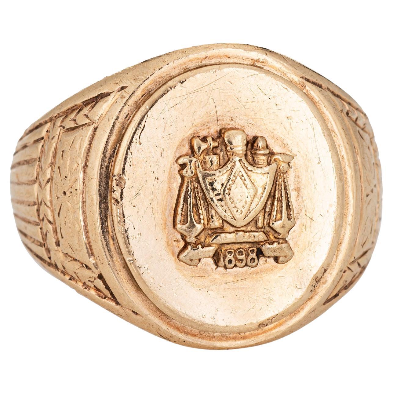 Antique Victorian Family Crest Signet Ring 18K Yellow Gold Vintage Men ...