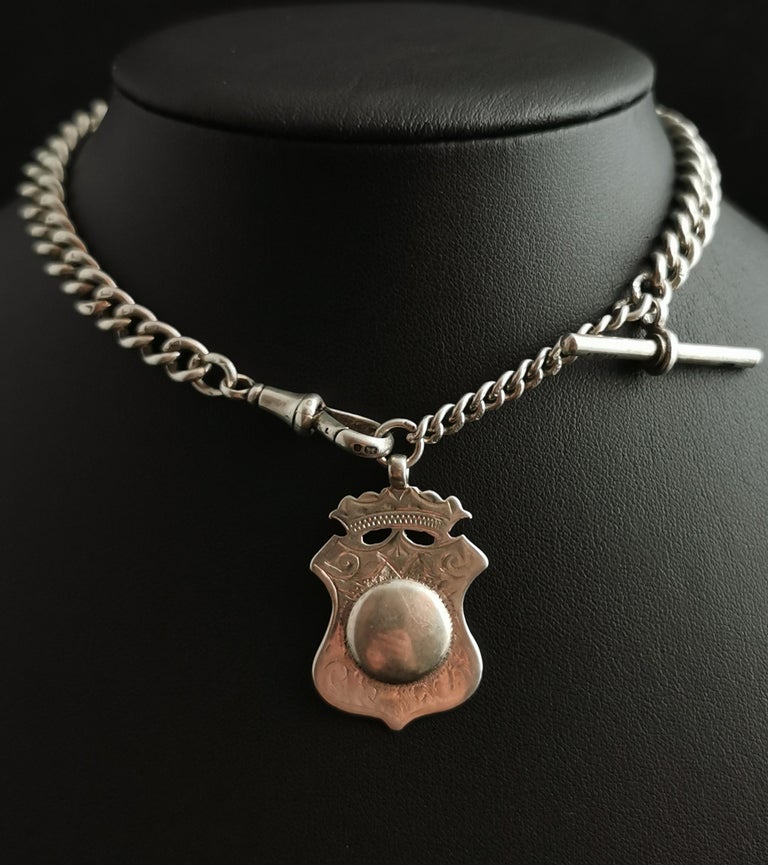 Antique Victorian Silver Albert Chain, Watch Chain, Fob For Sale at 1stDibs