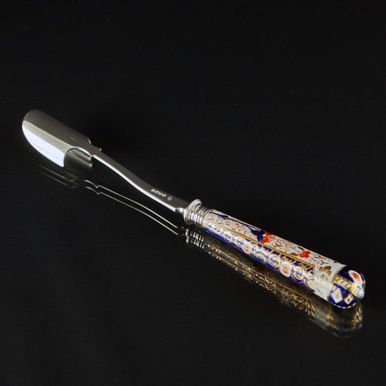 Antique Victorian Silver and Porcelain Cheese Scoop For Sale at 1stDibs