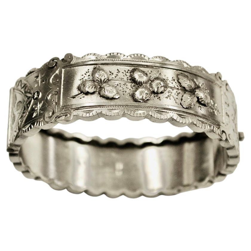 Antique Victorian Silver Pierced and Engraved Bangle, 1884, Birmingham ...