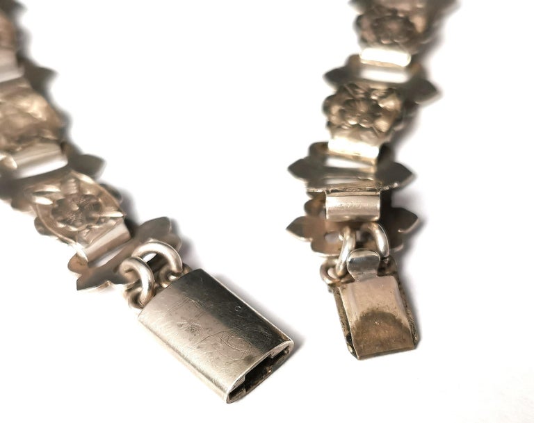 Antique Victorian Silver Book Chain Bracelet, Floral at 1stDibs