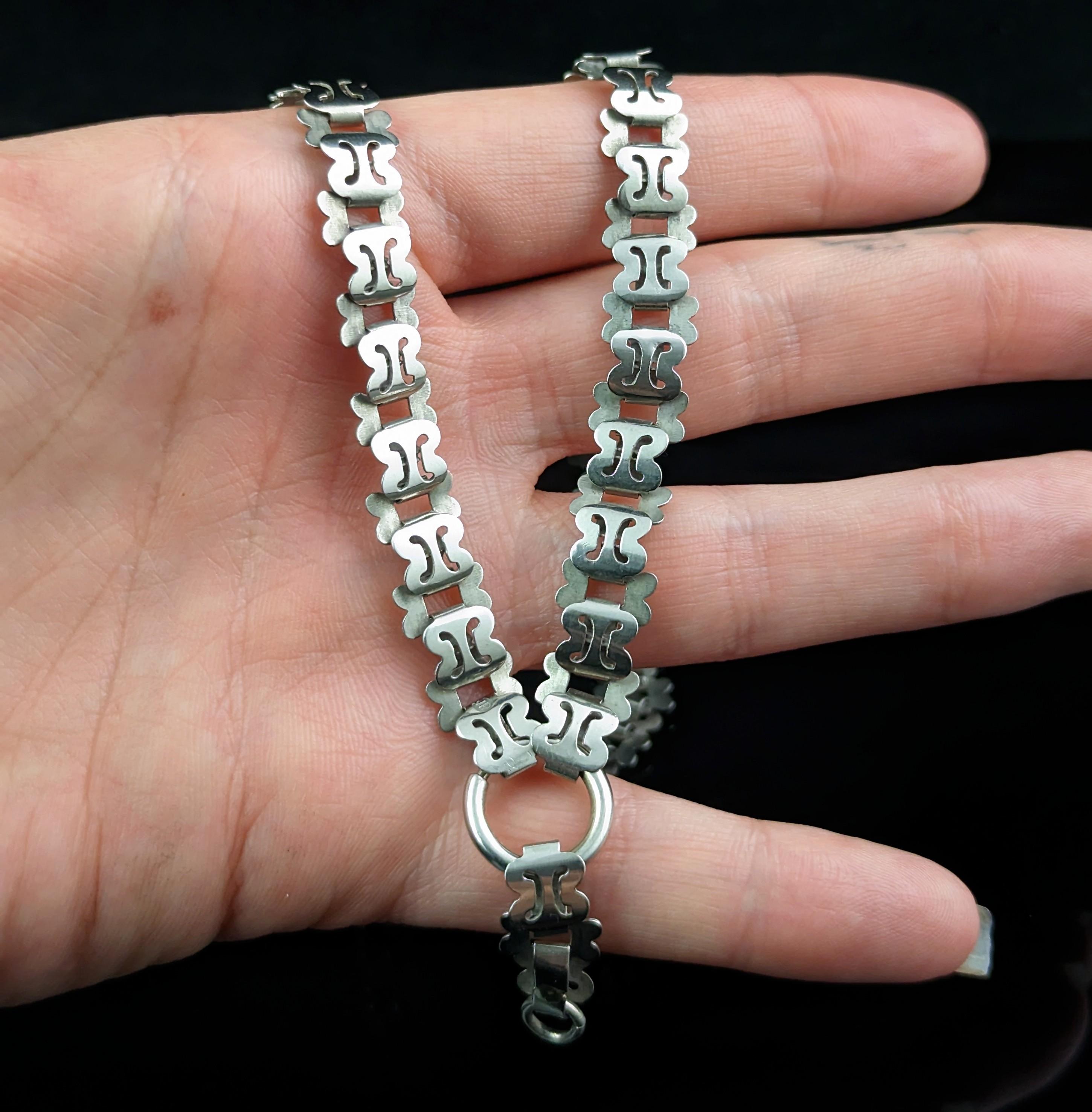 Antique Victorian Silver Book Chain Necklace, Aesthetic For Sale at 1stDibs