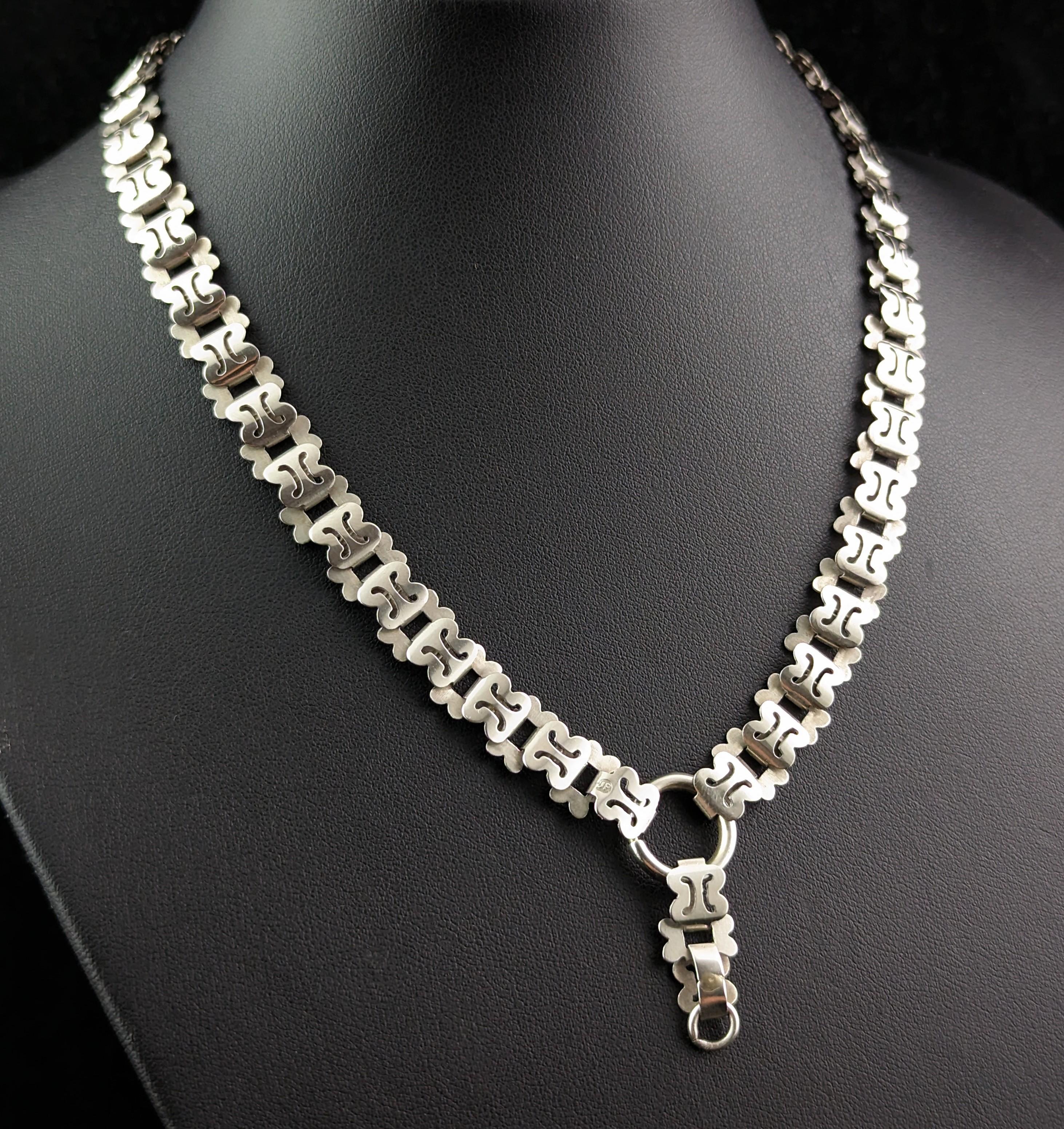 Antique Victorian Silver Book Chain Necklace, Aesthetic For Sale at 1stDibs