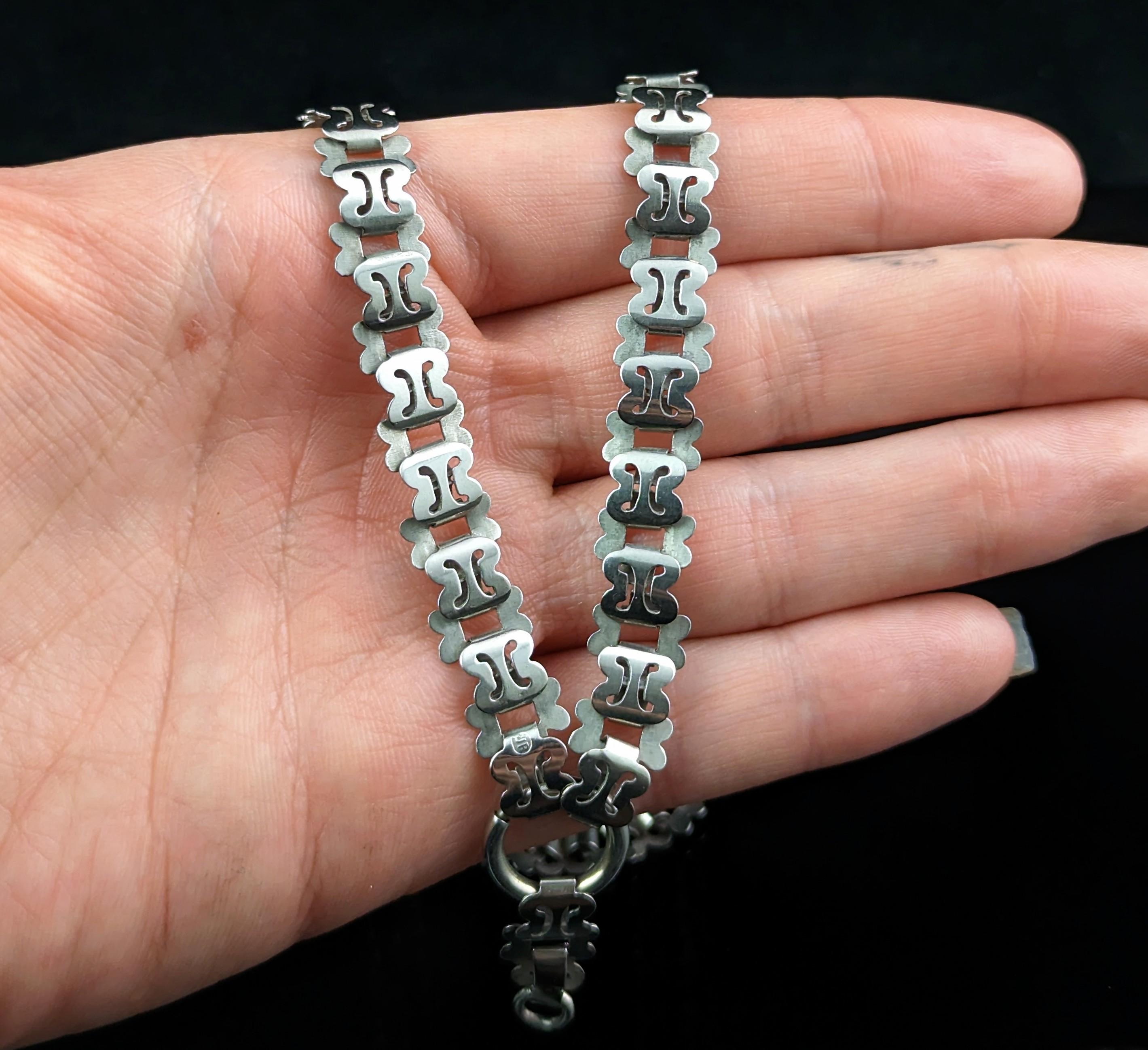 Antique Victorian Silver Book Chain Necklace, Aesthetic For Sale at 1stDibs