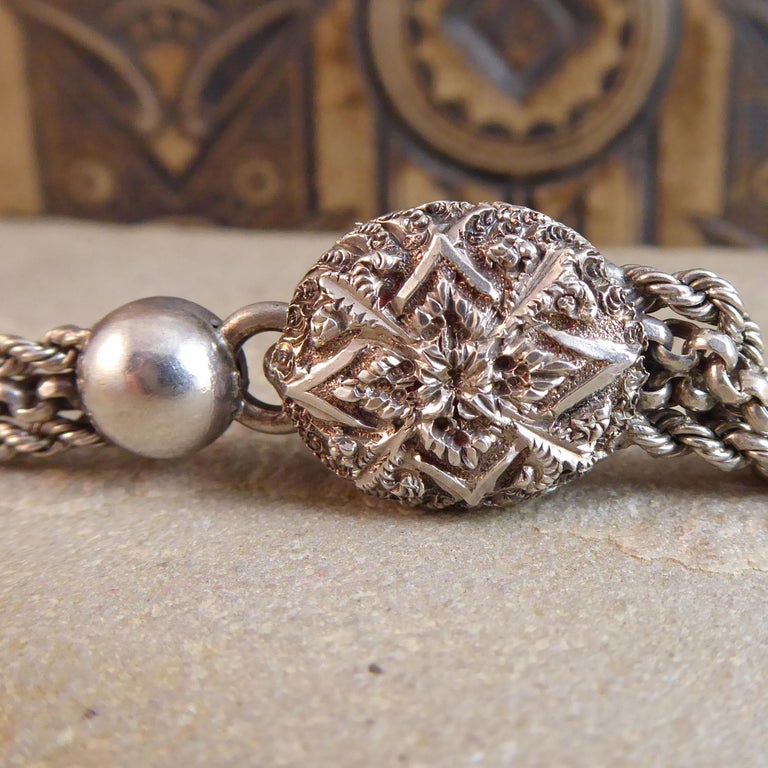 Antique Victorian Silver Bracelet Large Chased Oval Links, Toggle Bar ...