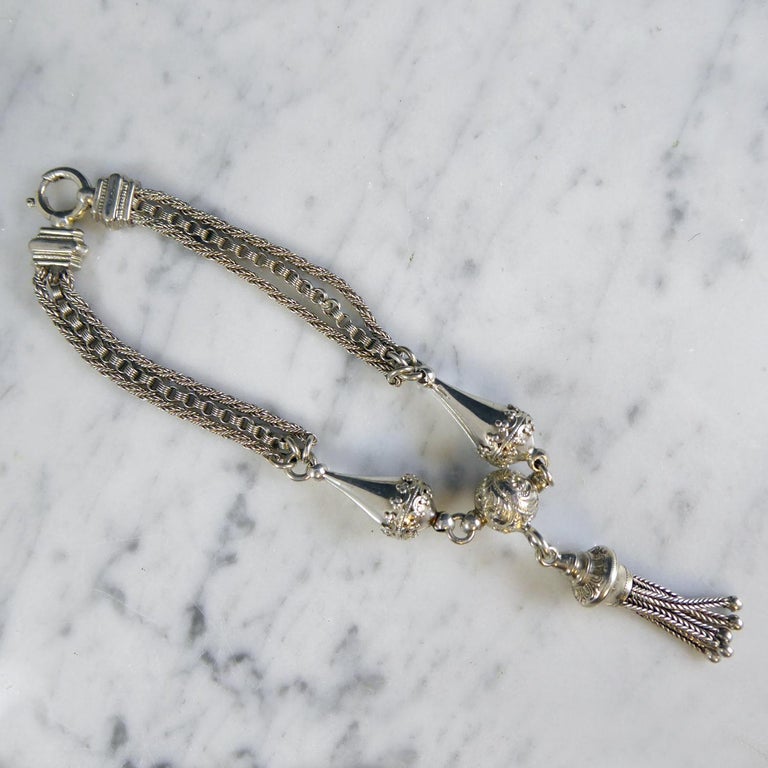 Antique Victorian Silver Bracelet with Silver Tassel Charm at 1stDibs
