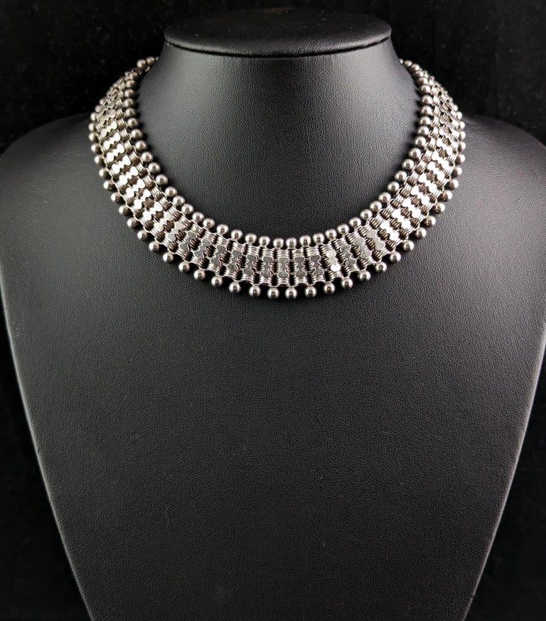 Antique Victorian Silver Collar Necklace, Aesthetic, Stork For Sale at ...